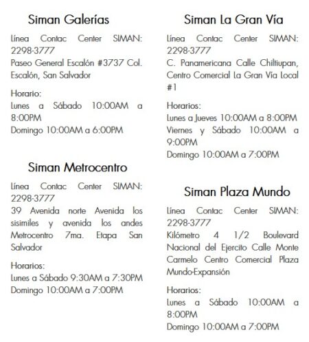 Siman, El Salvador - Ubicaciones, Teléfonos, y Más